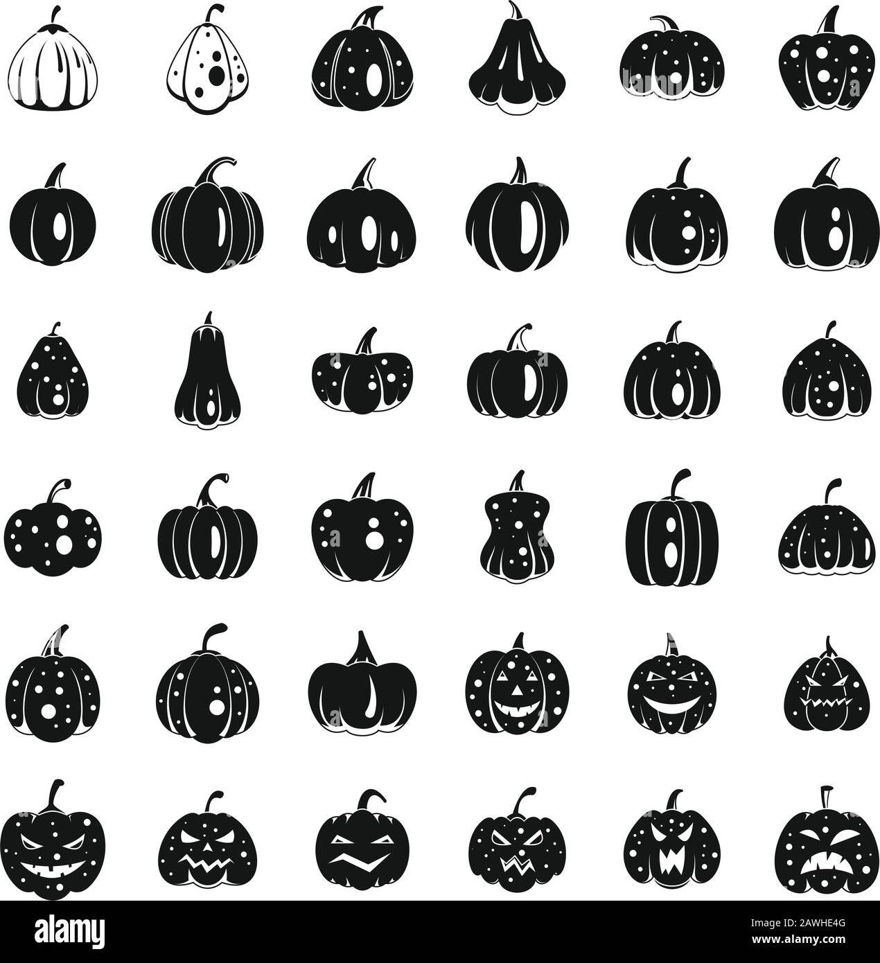 Farm pumpkin icons set. Simple set of farm pumpkin vector icons for web ...