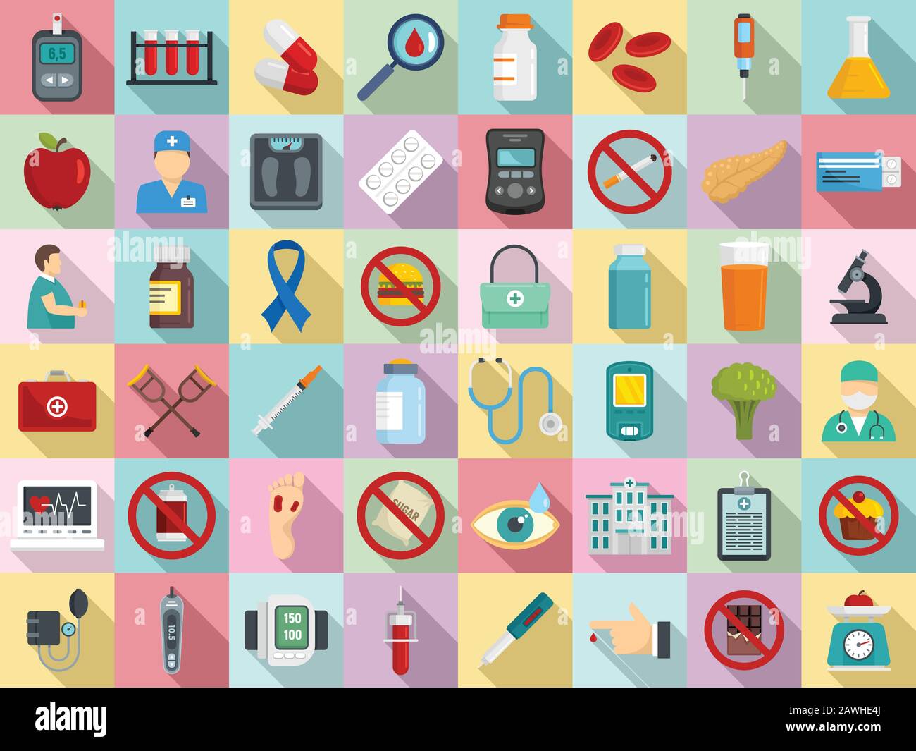 Diabetes icons set. Flat set of diabetes vector icons for web design ...