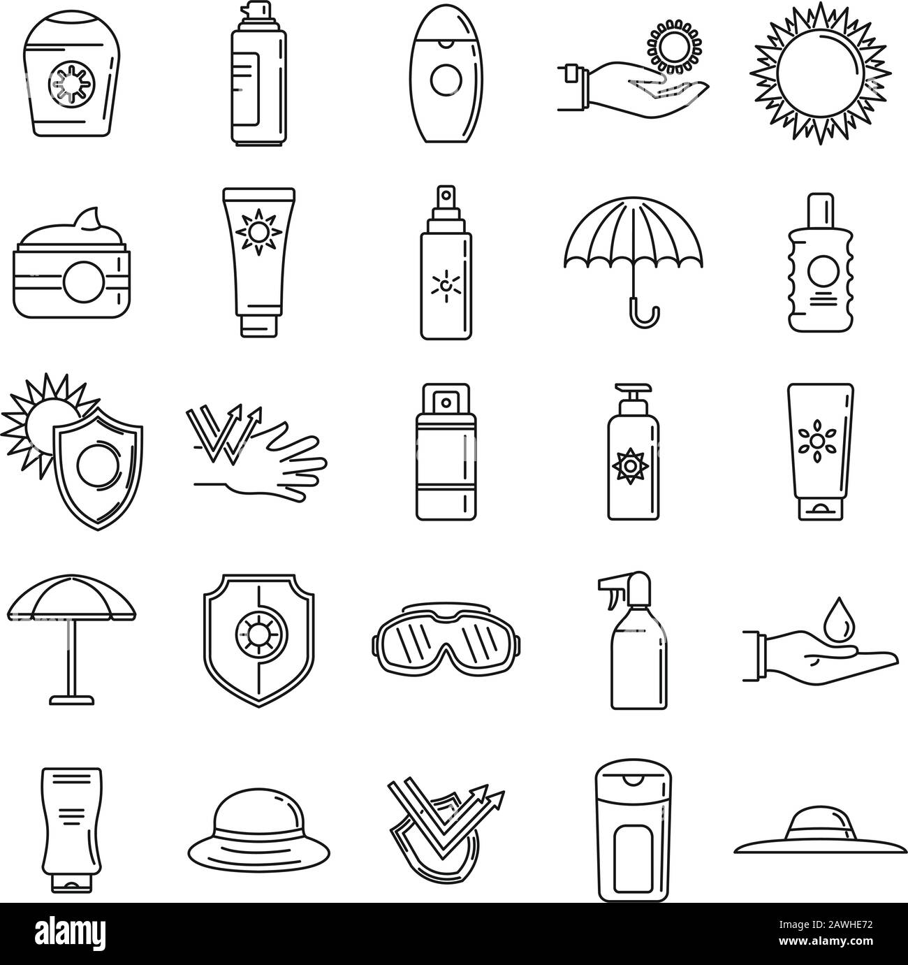 Uv sun protection icons set. Outline set of uv sun protection vector ...