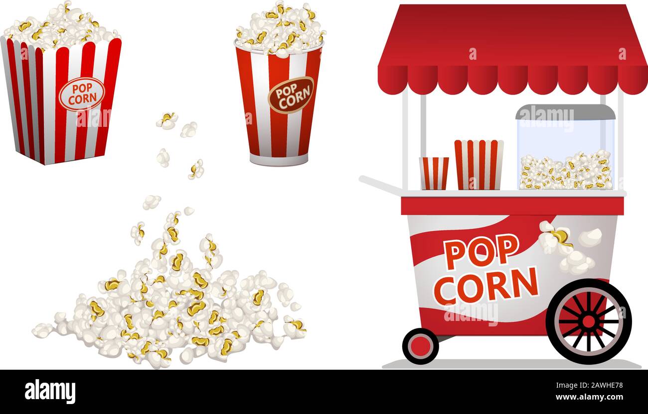 Popcorn icons set. Cartoon set of popcorn vector icons for web design ...