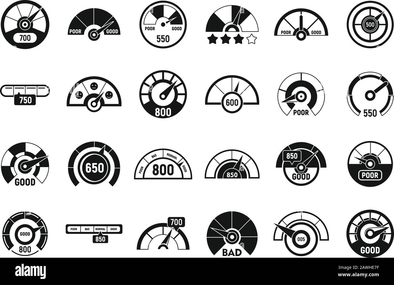 Credit score meter icons set. Simple set of credit score meter vector ...