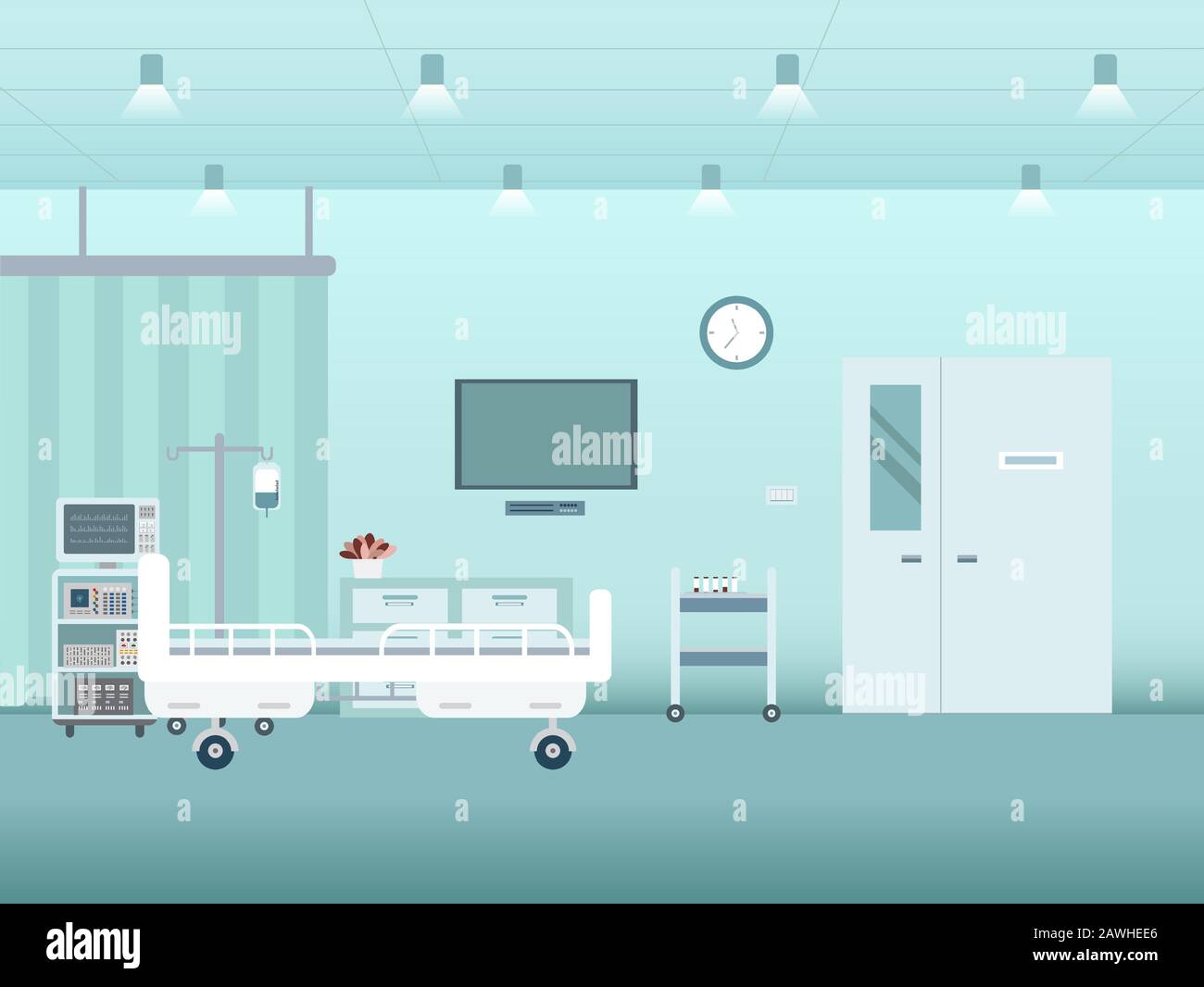 Hospital interior in inpatient room with bed and amenities vector ...