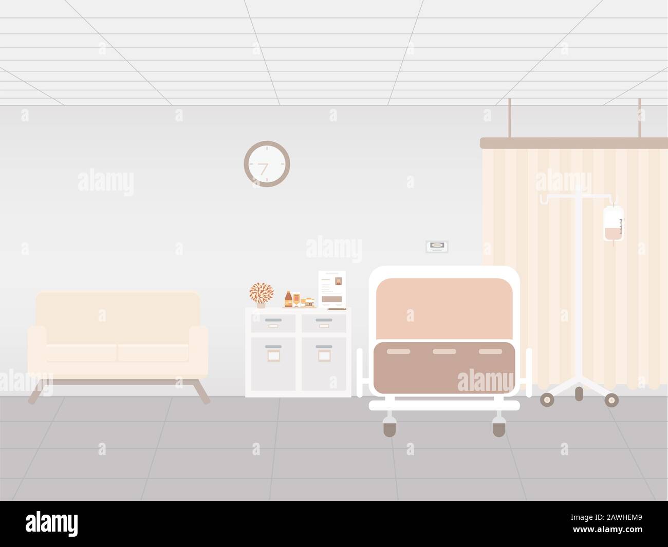 Hospital interior in inpatient room with bed and amenities vector ...