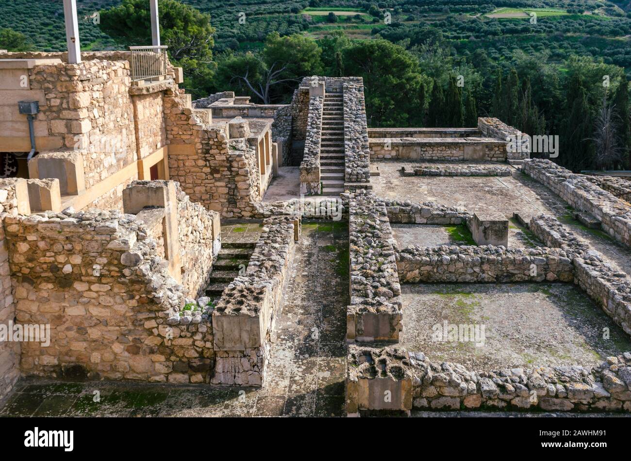 Knossos -View at the ruins of the famous Minoan palace of Knossos ,the ...