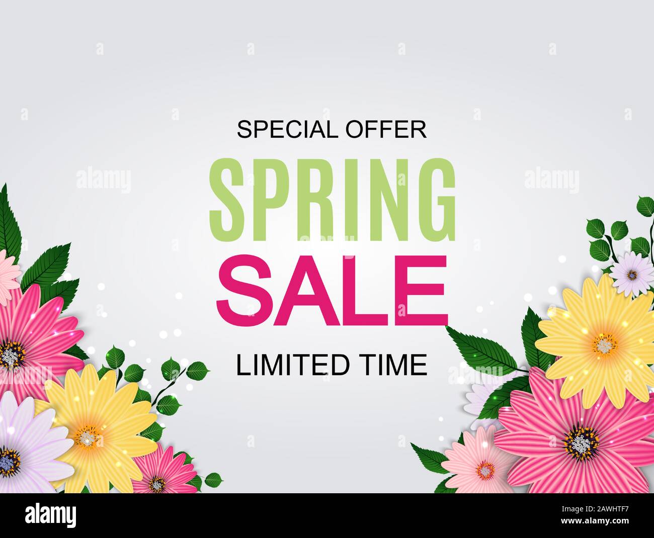 Spring Sale Cute Background with Colorful Flower Elements. Vector ...