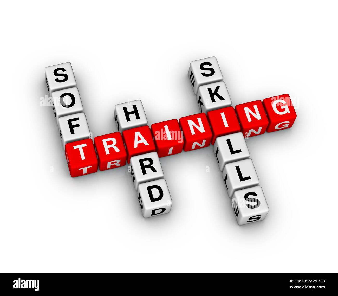 Soft and Hard Skills Traning. 3D cubes crossword puzzle on white ...