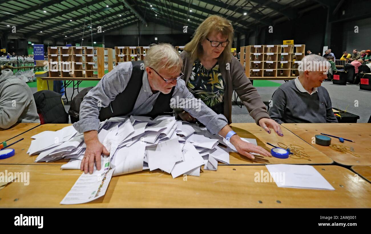 Ballot papers are counted at the RDS in Dublin during the Irish General ...