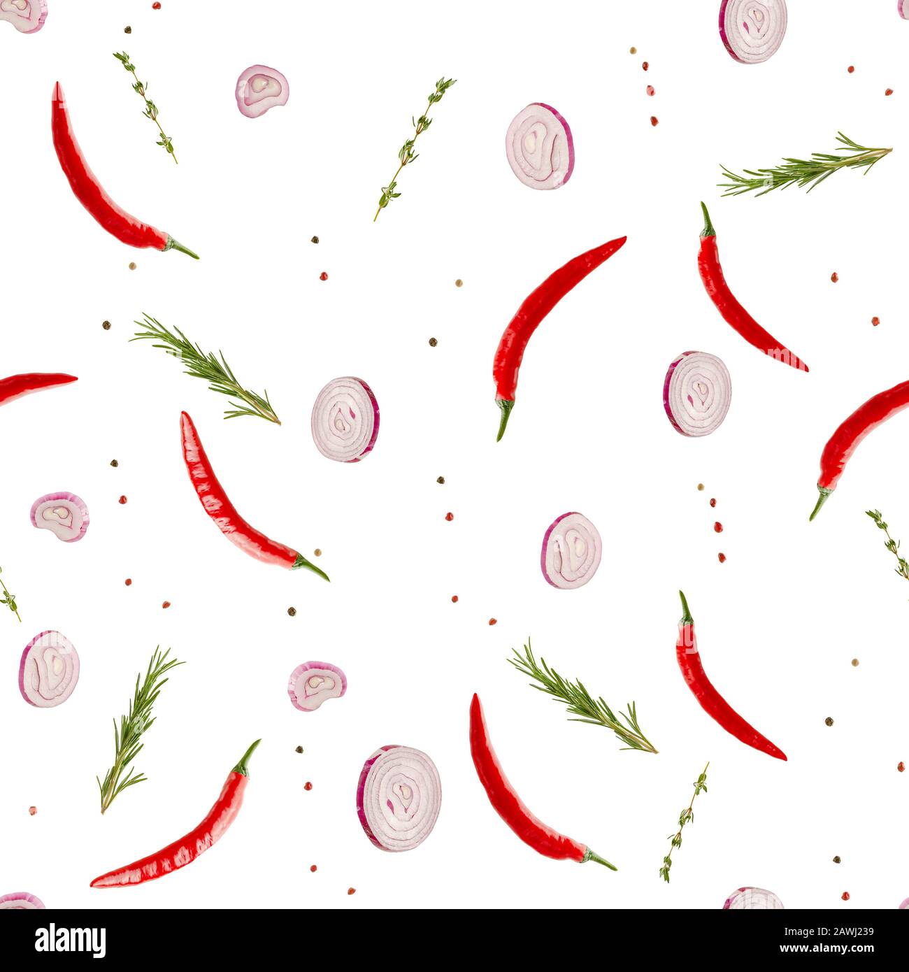 Seamless pattern of spices on white background. Food texture ...