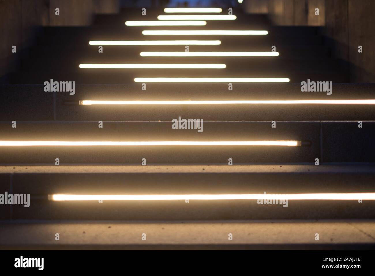 Lighted stairs at night. Upwards view Stock Photo - Alamy