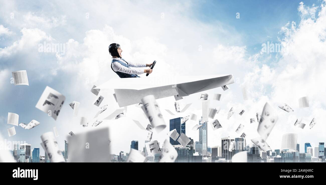 Creative business process concept with funny pilot Stock Photo - Alamy