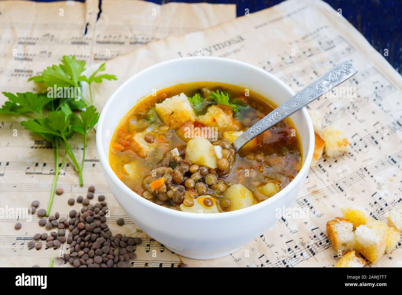 spanish food, Sopa de lentejas, Lentil soup Stock Photo - Alamy