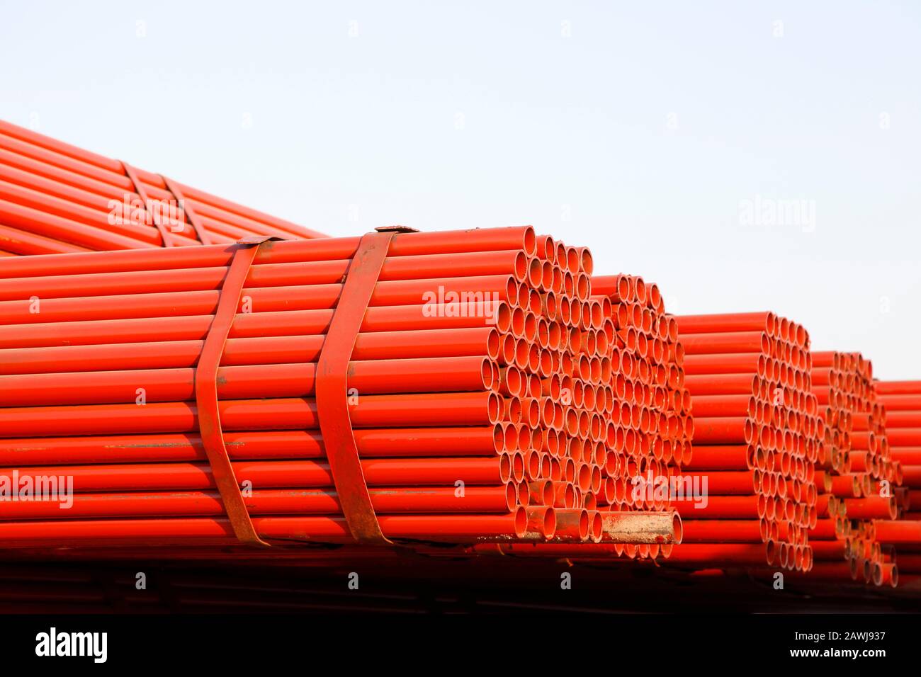 Steel pipe piled up together Stock Photo - Alamy