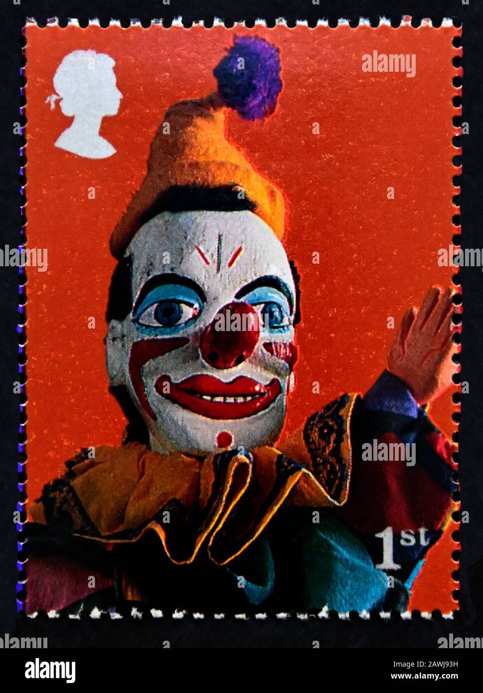 Postage stamp. Great Britain. Queen Elizabeth II. Punch and Judy Show ...
