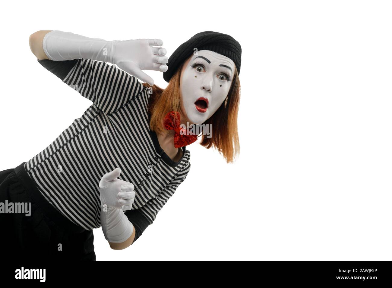 Portrait of female mime artist on white Stock Photo - Alamy