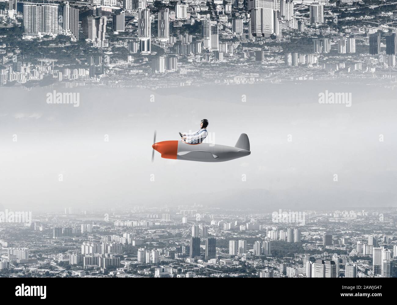 Aircraft pilot in leather helmet sitting in cabin Stock Photo - Alamy