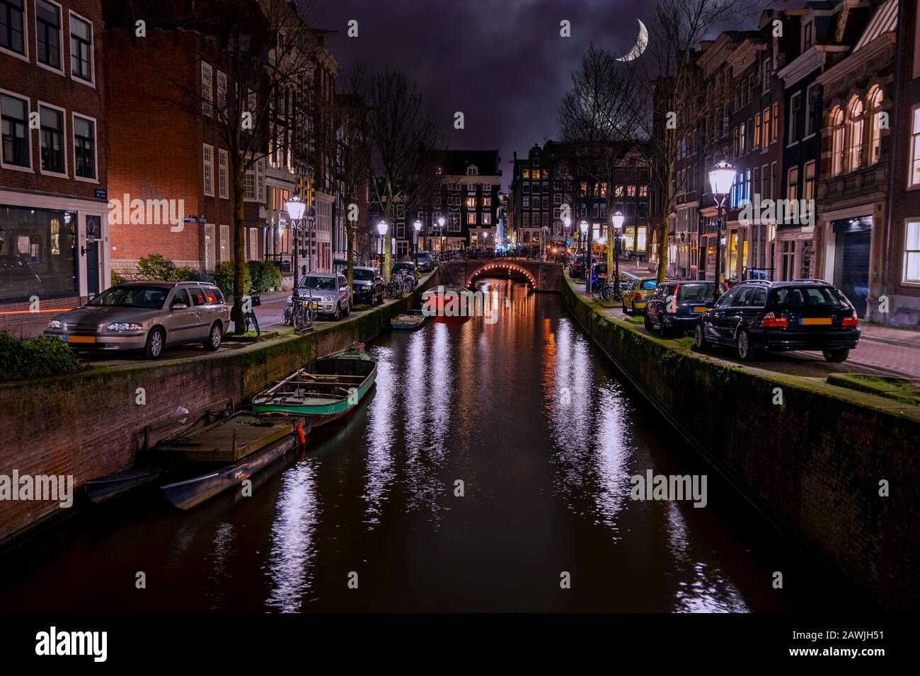 City scenic from Amsterdam in the Netherlands at night Stock Photo - Alamy
