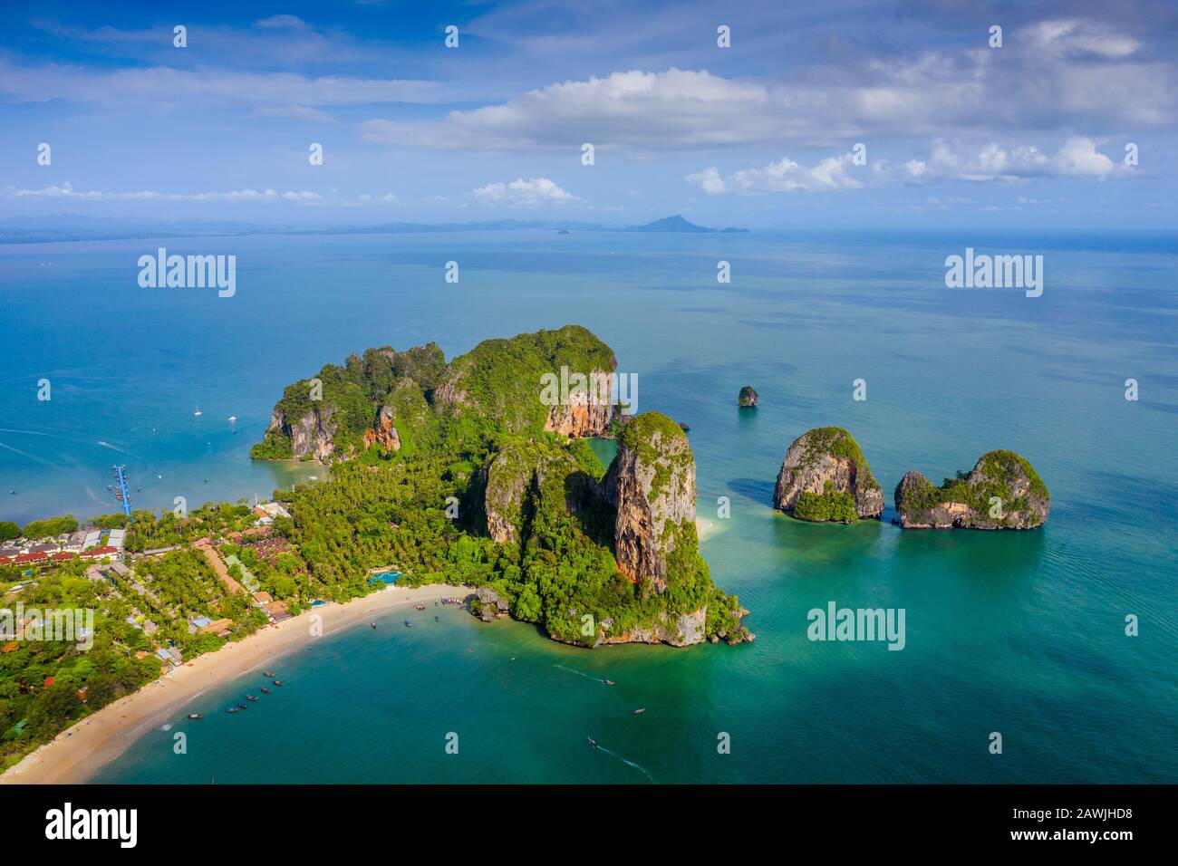 Krabi - Railay beach seen from a drone. One of Thailand's most famous ...