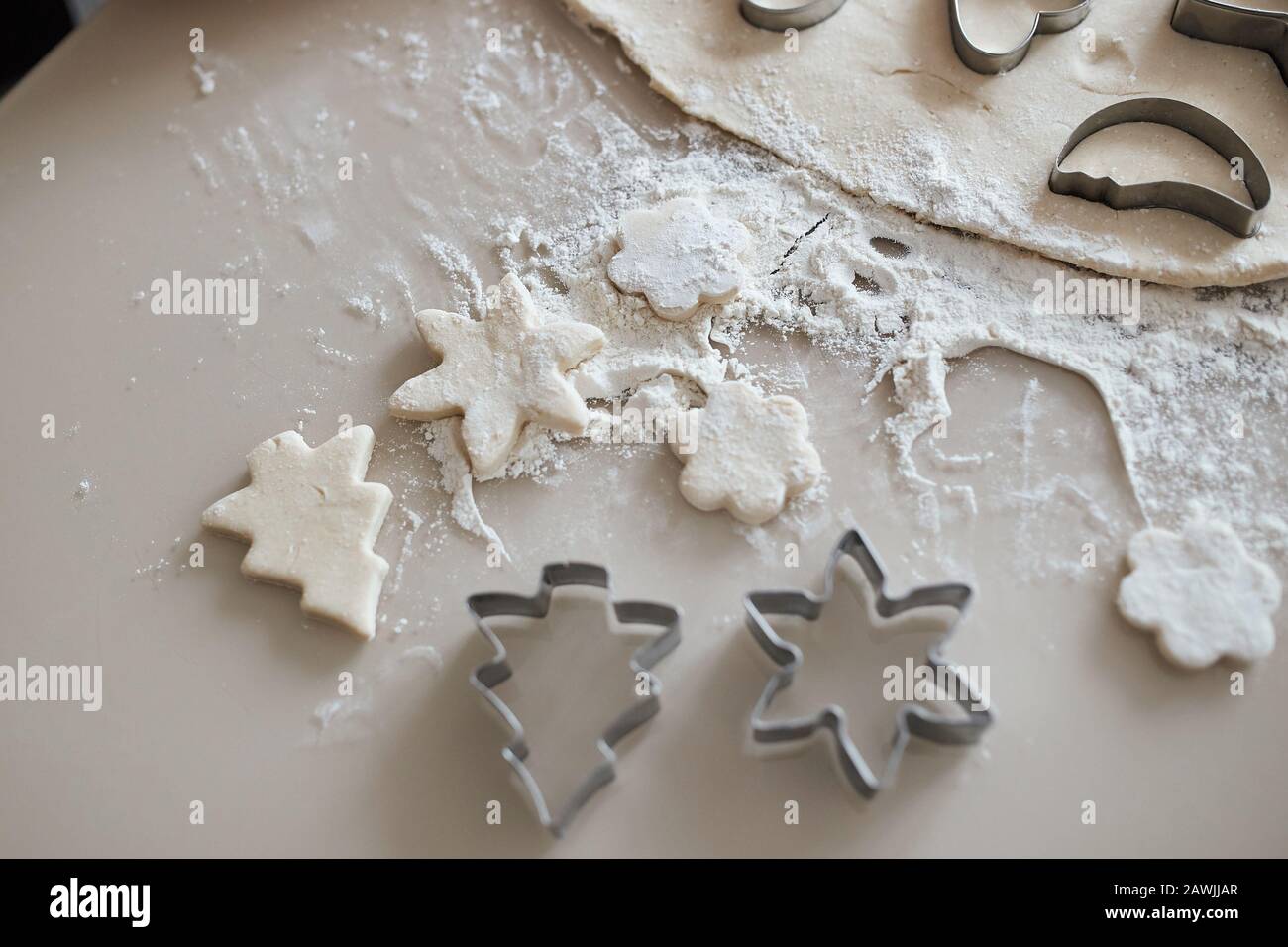 christmas spirit in the kitchen. top view photo. granny cooking ...