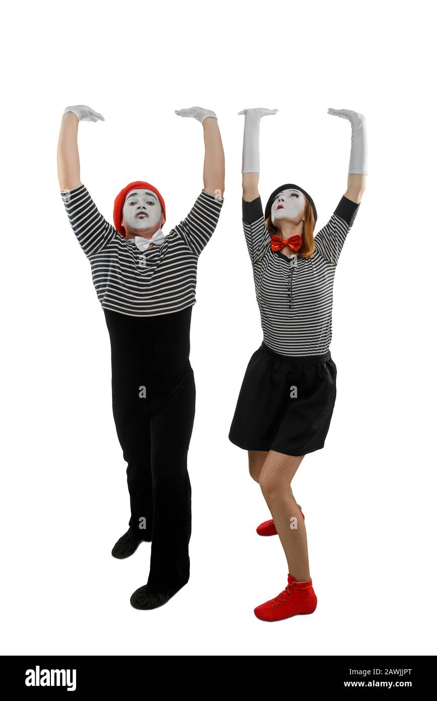 Couple of mimes in action. Man and woman performing a pantomime Stock ...
