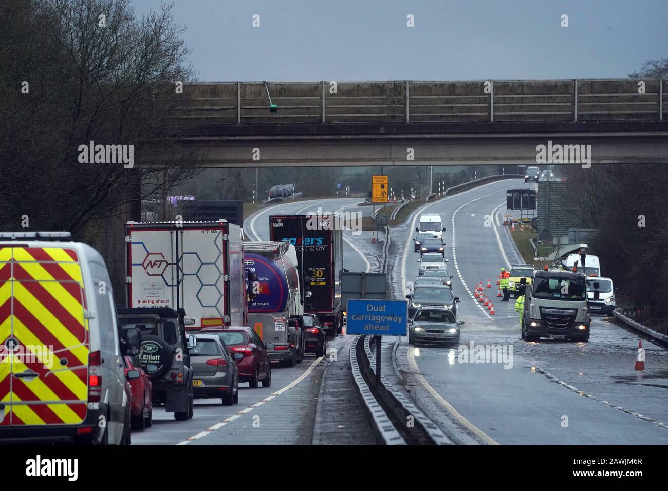 Water is pumped from the closed section of the A66 near Bowes in County ...
