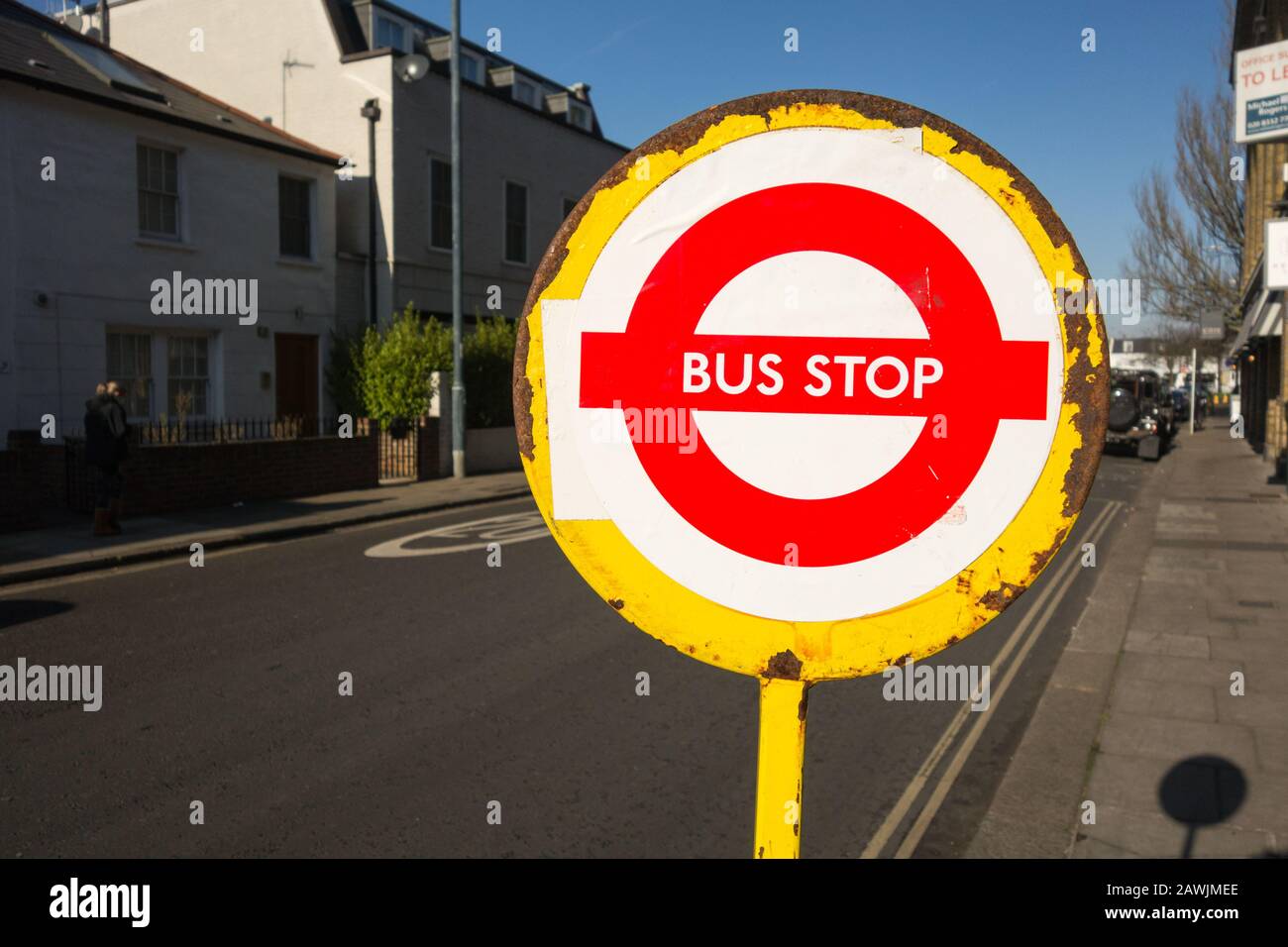 Temporary bus stop sign hi-res stock photography and images - Alamy