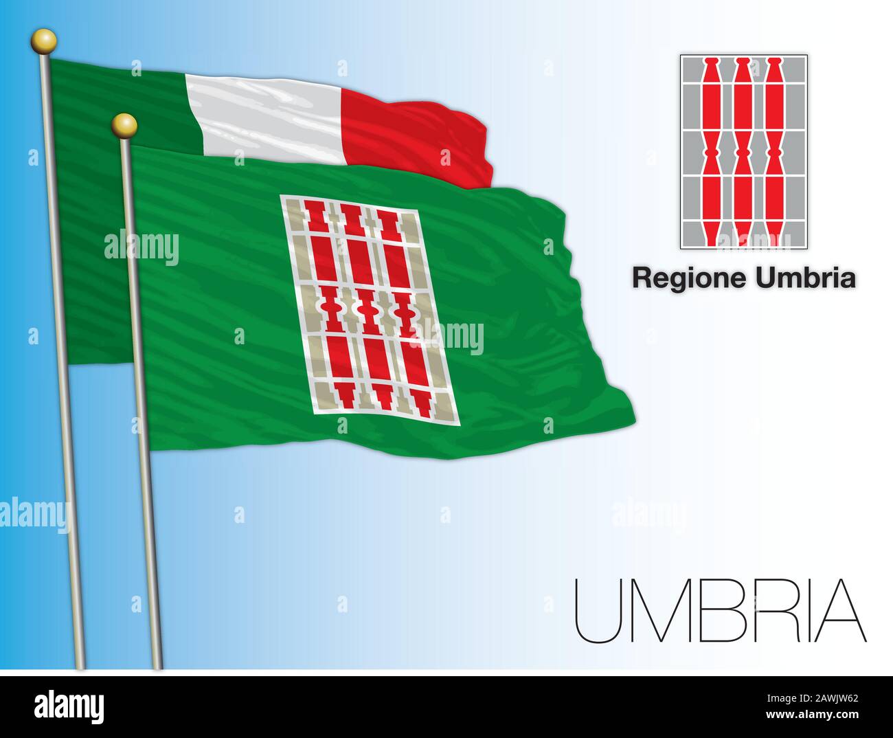Umbria official regional flag and coat of arms, Italy, vector ...