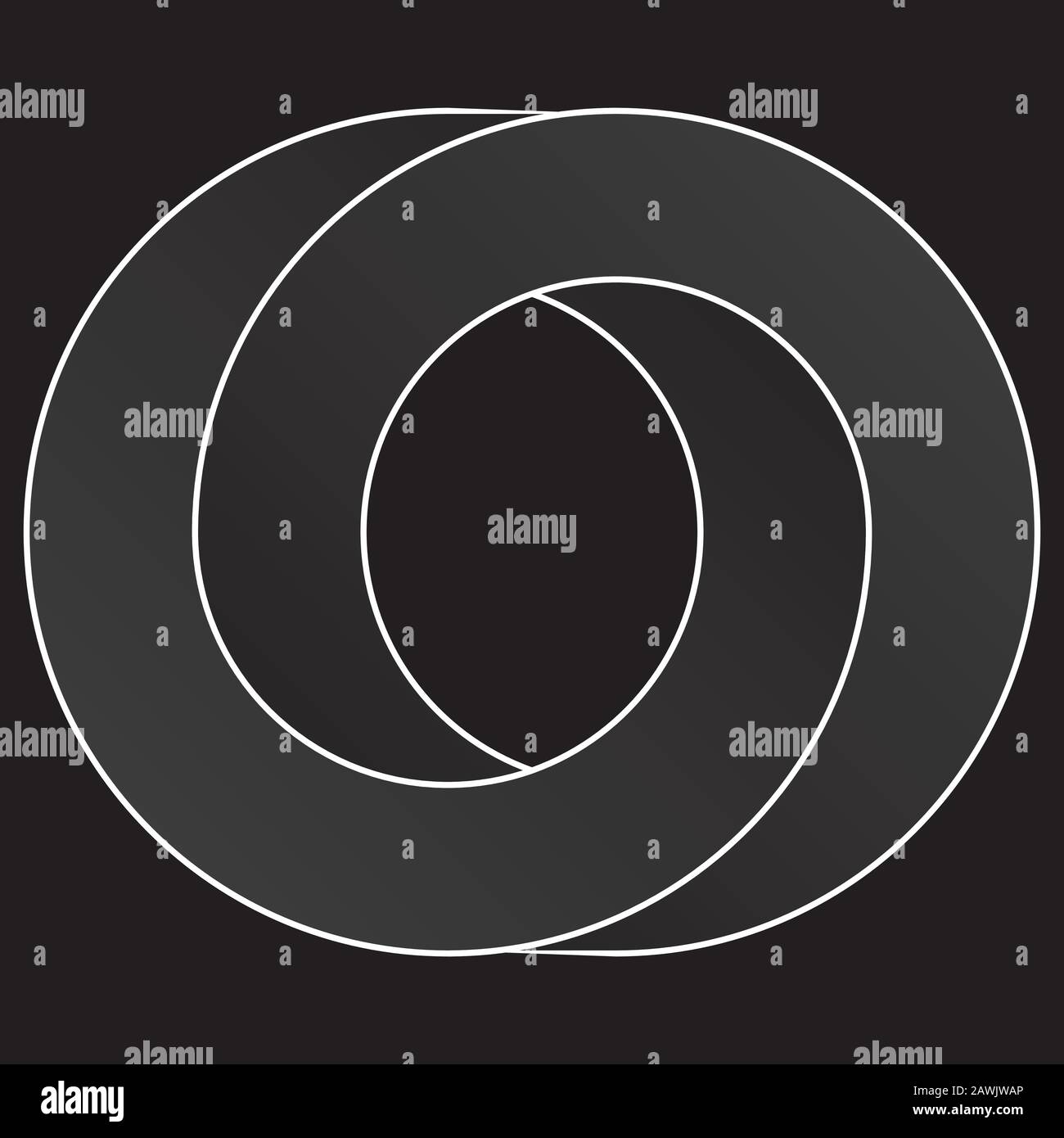 Impossible circle icon. White vector optical illusion shape on black ...