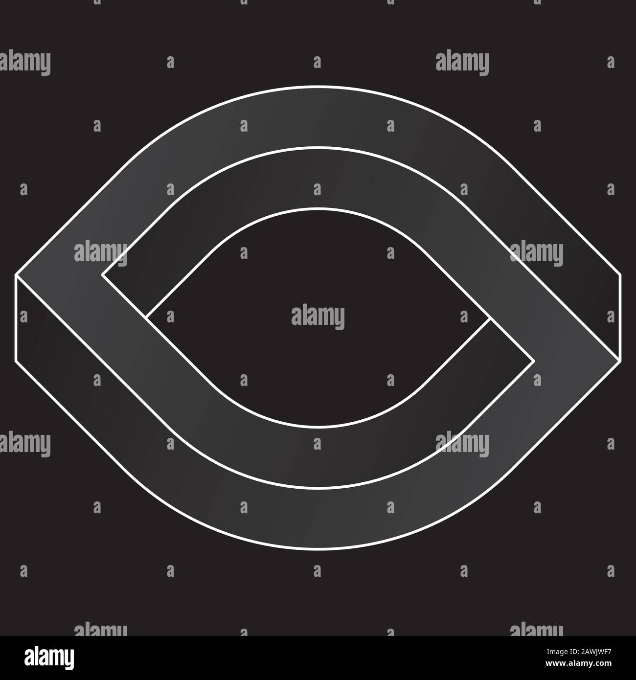 Impossible eye icon. White vector optical illusion shape on black ...
