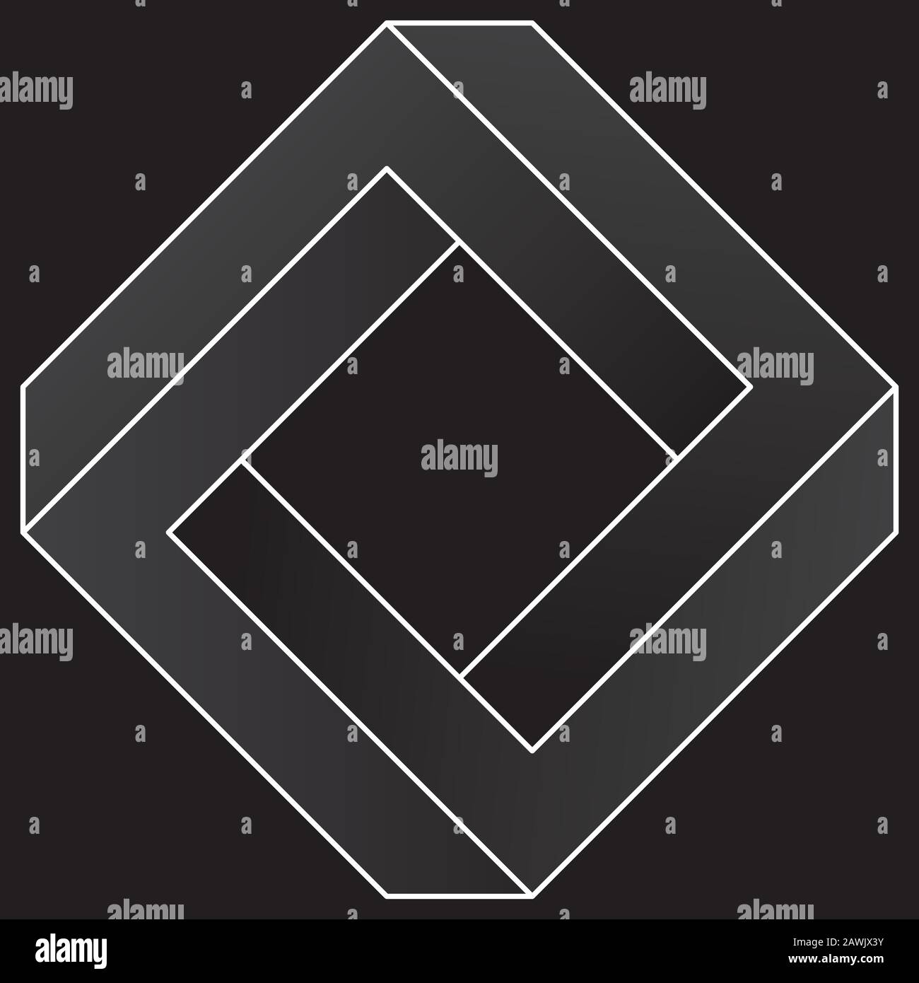 Impossible square icon. White vector optical illusion shape on black ...