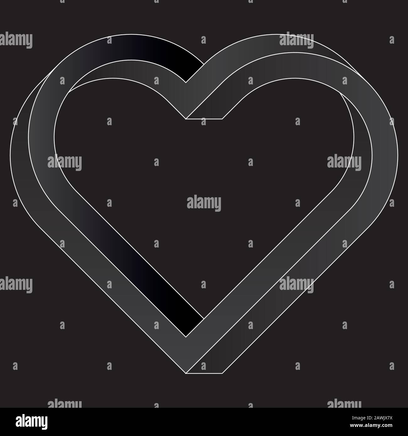 Impossible twisted heart icon. White vector optical illusion shape on ...