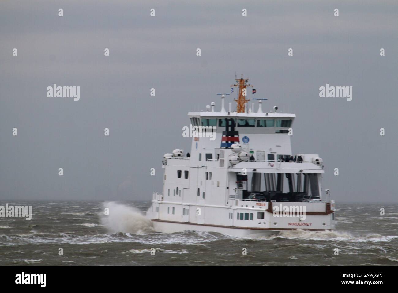 Norderney, Germany. 09th Feb, 2020. A ferry runs on the North Sea. The ...