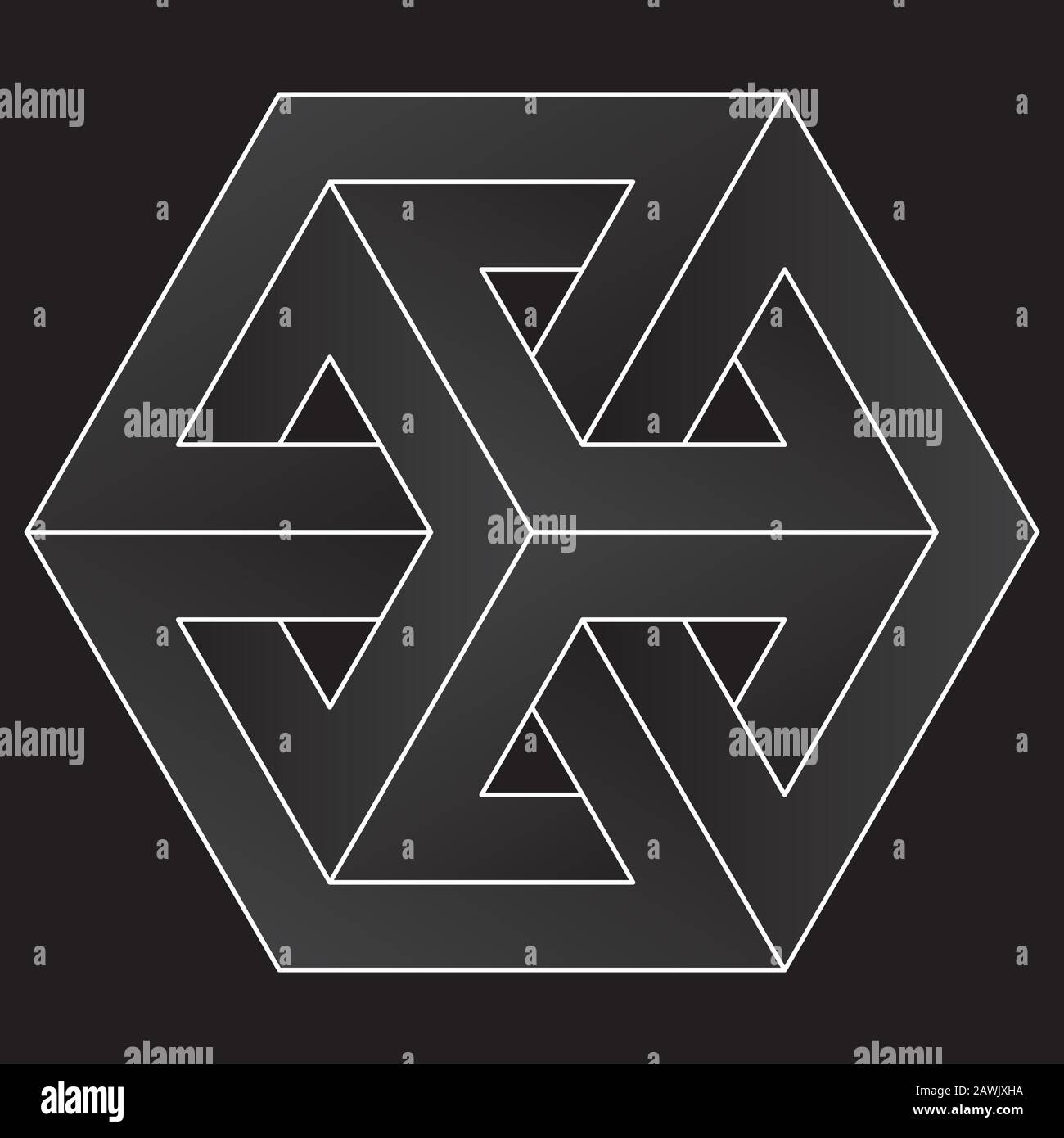 Impossible cube icon. White vector optical illusion shape on black ...