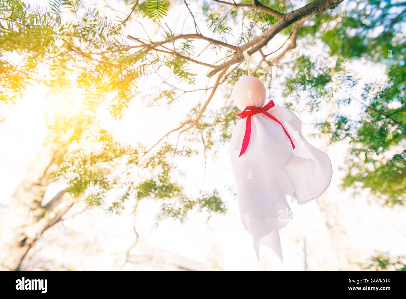 Teru Teru Bozu. Japanese Rain Doll hanging on Sakura tree to pray for ...
