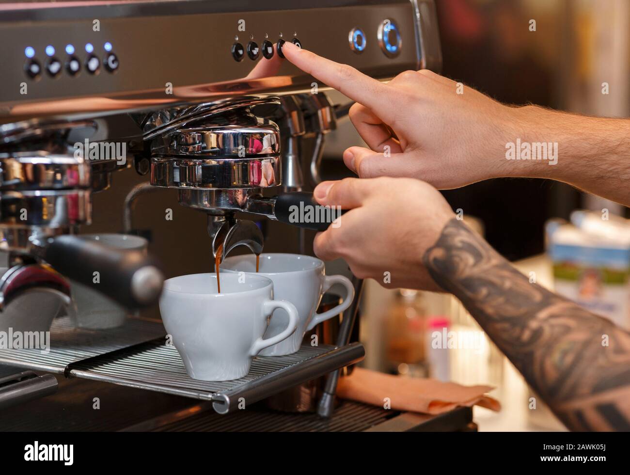 Man preparing espresso machine hi-res stock photography and images - Alamy