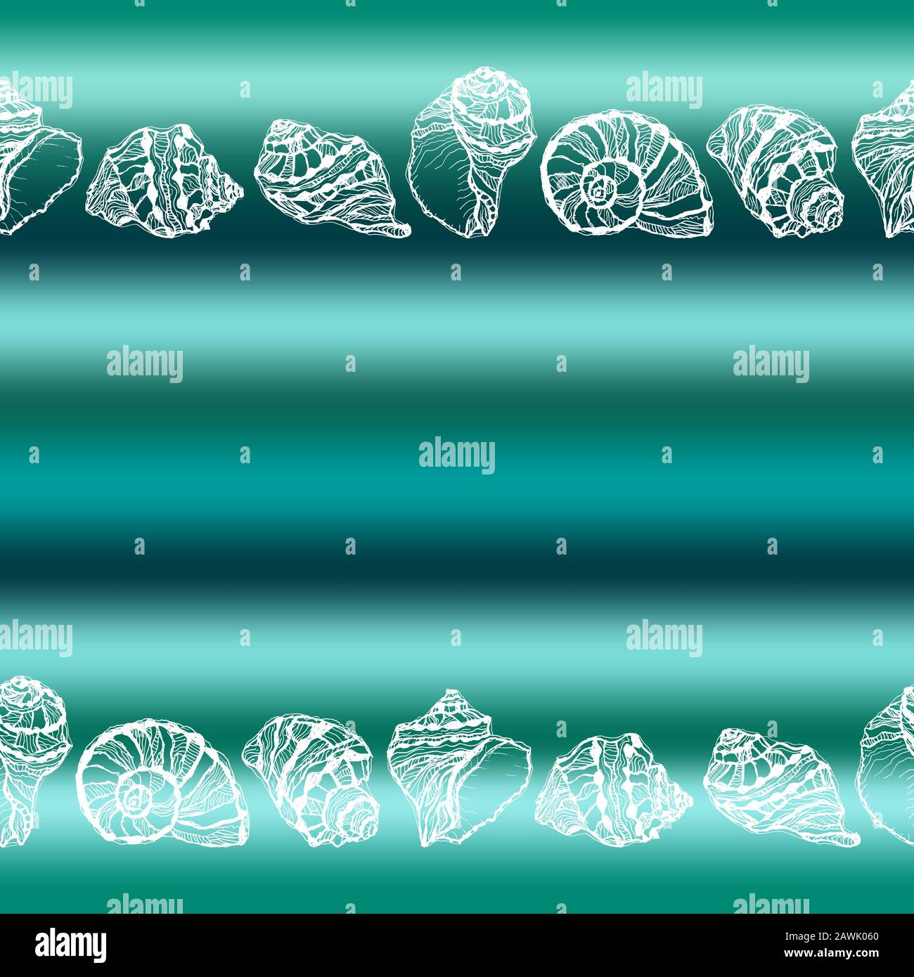 Vector illustration of marine seamless border.White hand drawing sea ...