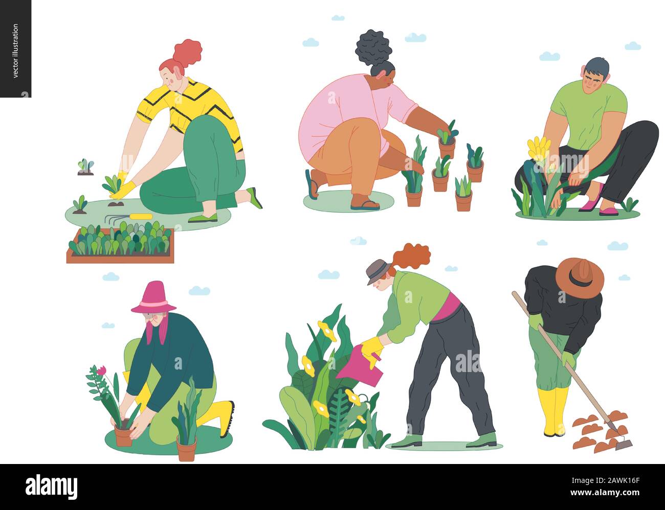 Gardening People Set Spring Modern Flat Vector Concept Illustration