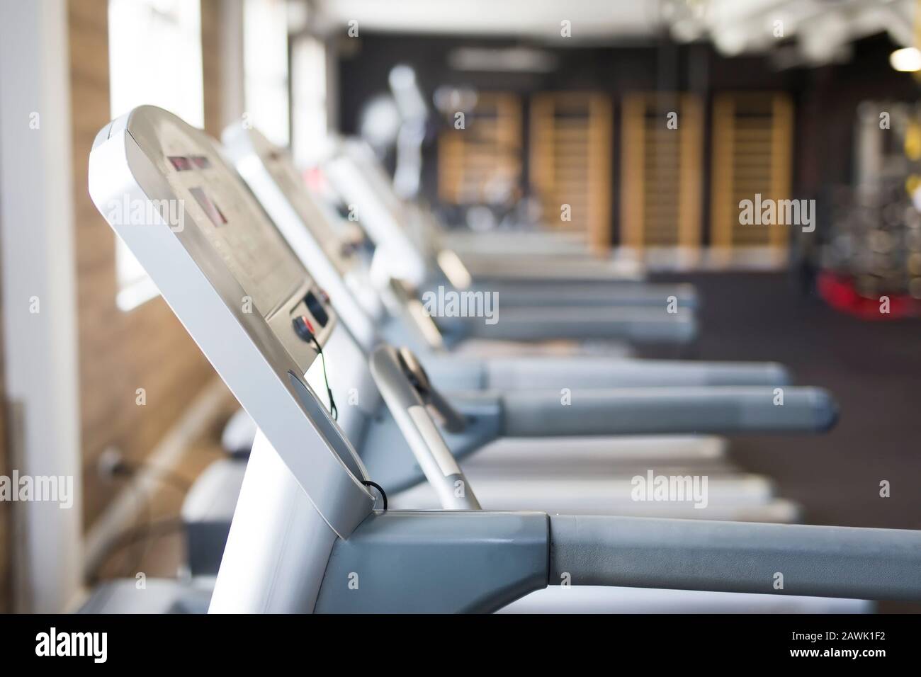 Closeup of the treadmills in the gym Stock Photo - Alamy