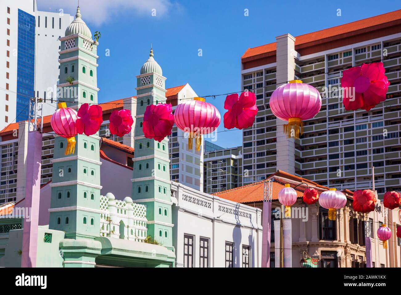 Chinese lanterns hanging across South Bridge road outside the twin ...