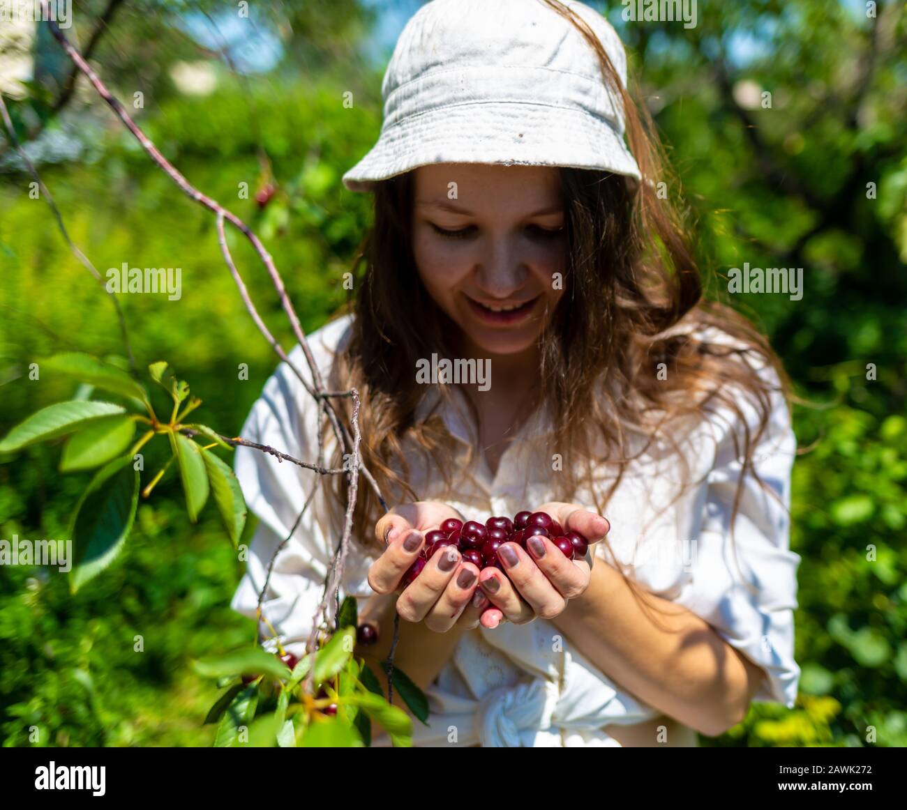 Woman berries nature hi-res stock photography and images - Alamy