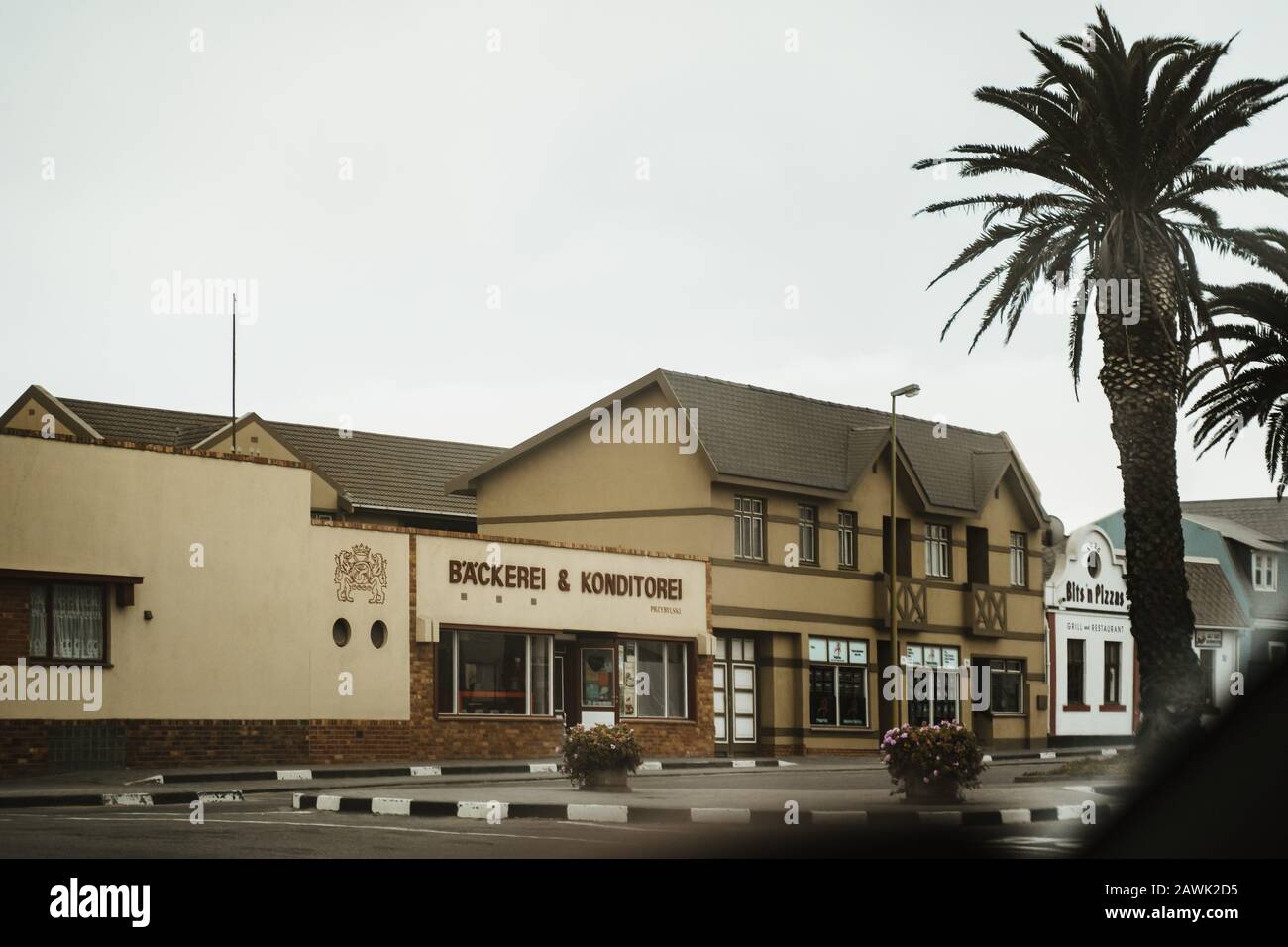 Old German colonial buildings and streets of Swakopmund, a town city in ...
