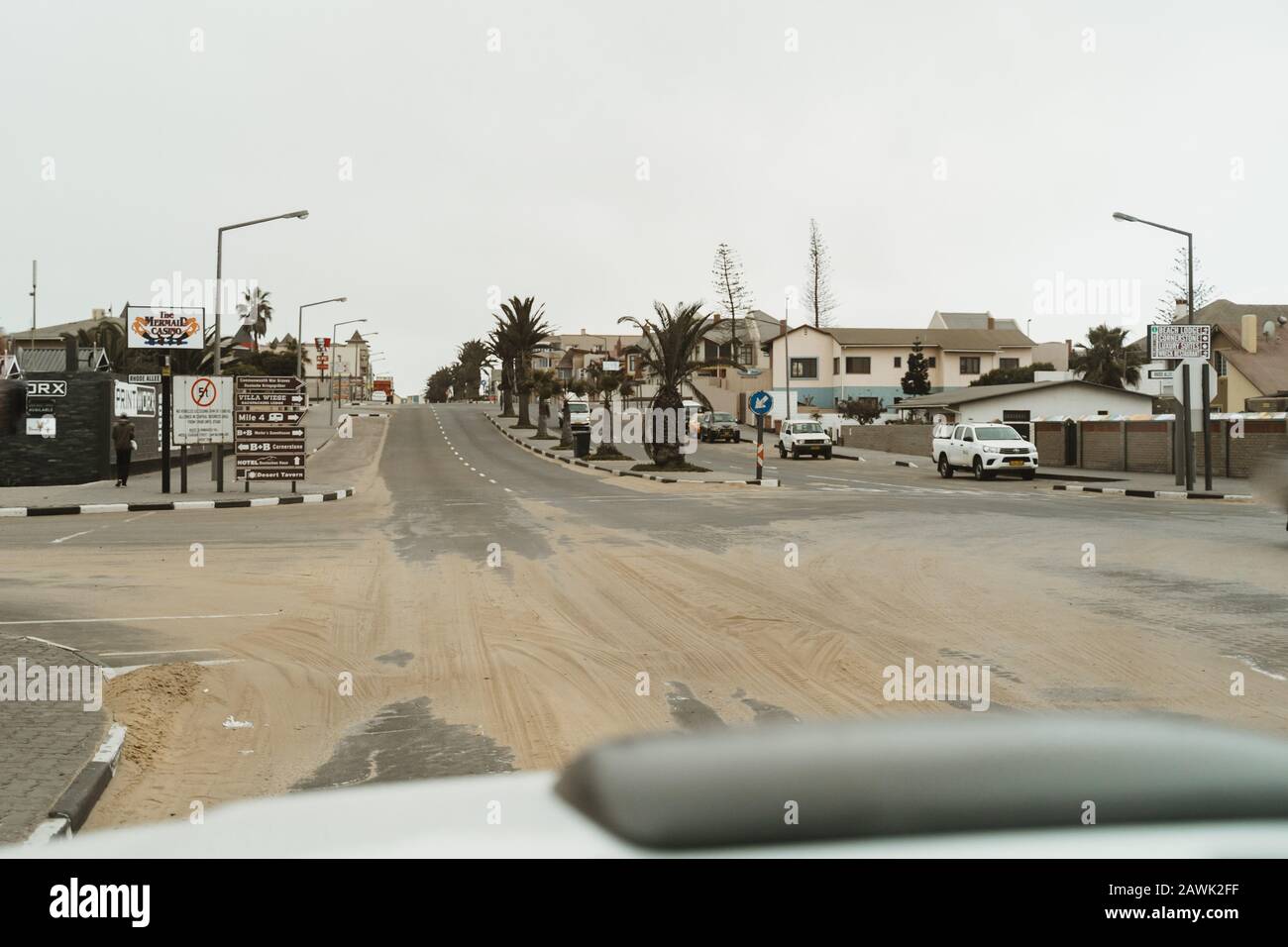 Old German colonial buildings and streets of Swakopmund, a town city in ...