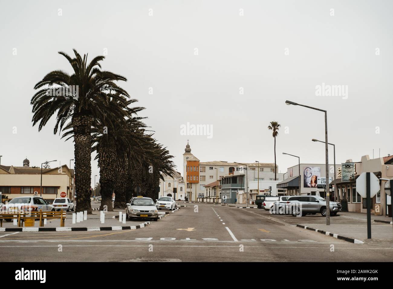 Old German colonial buildings and streets of Swakopmund, a town city in ...