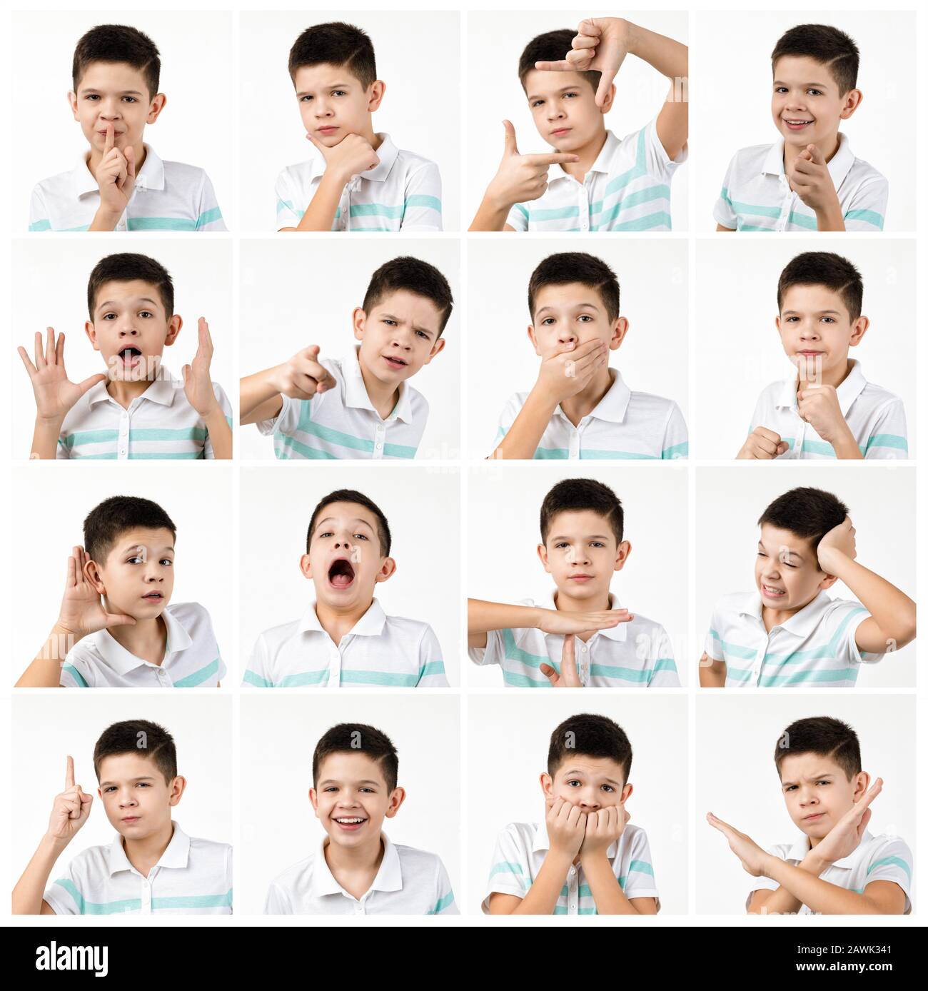 collage of portraits of little boy with different happy, sad and angry ...