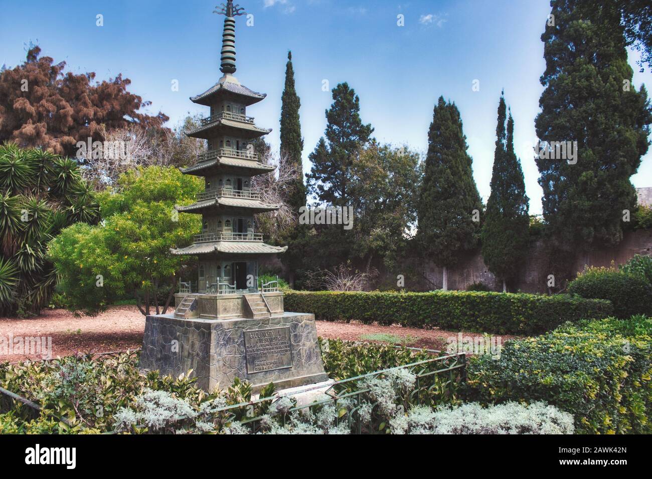 Attard / Malta - October 18 2019: Japanese pagoda in the San Anton ...