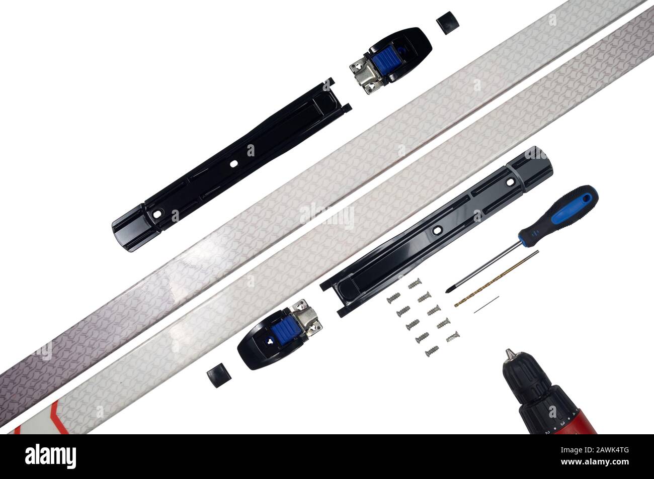 Process of assembling NNN-binding for cross-country ski. Isolated on ...