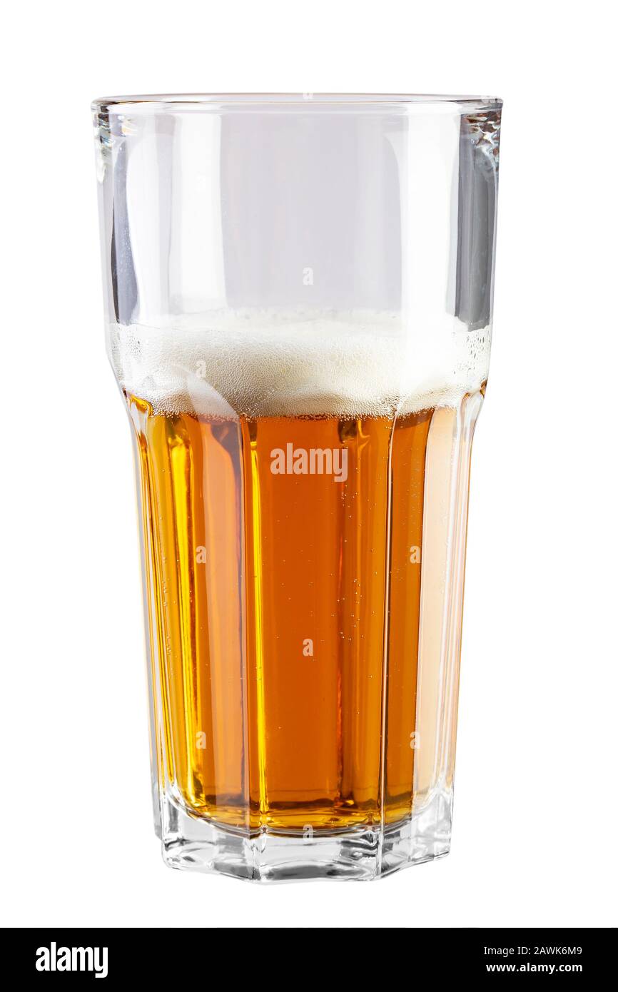 Pint glass half empty isolated on a white background. File contains ...
