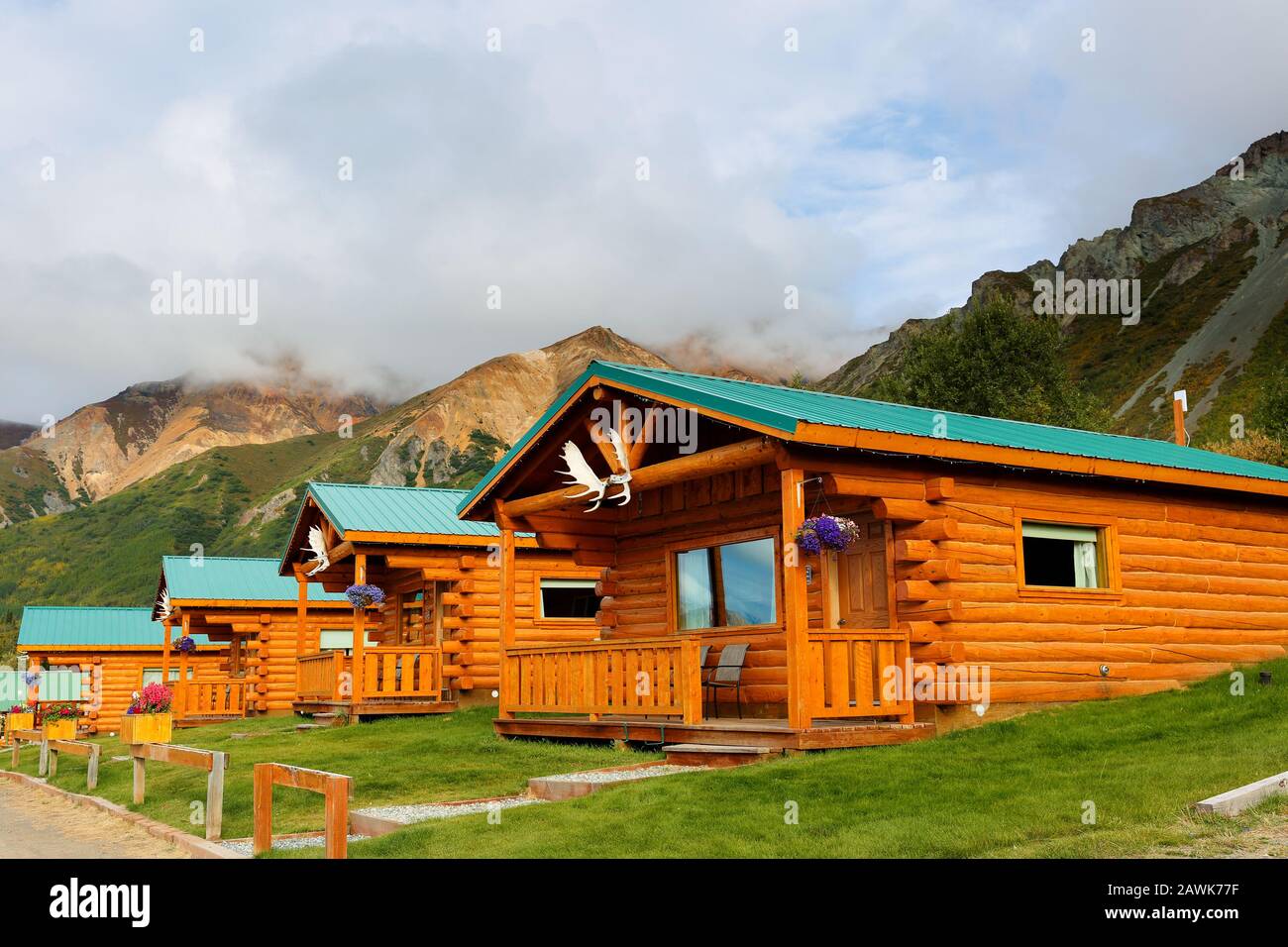 Cabins at Sheep Mountain along the Glenn Highway at beautiful sunrise ...