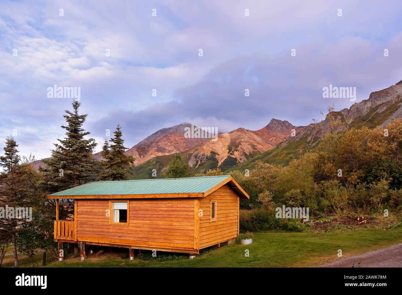 Cabins at Sheep Mountain along the Glenn Highway at beautiful sunrise ...