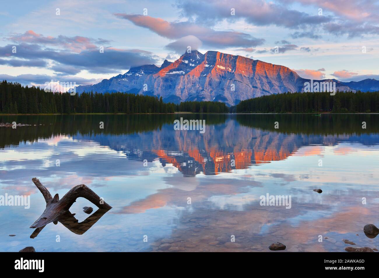 Beautiful sunset over Two Jack Lake , Banff National Park, Alberta ...