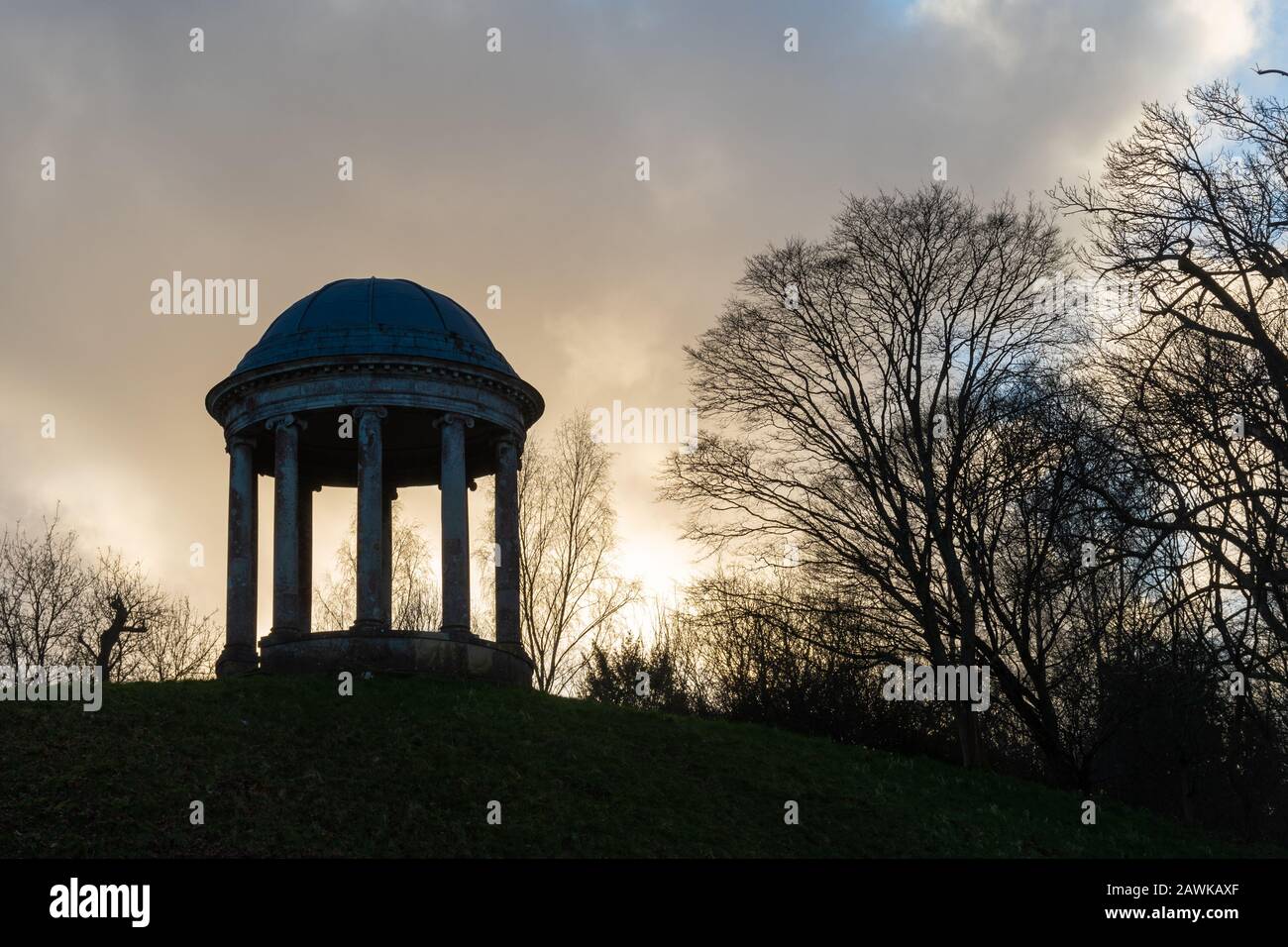 The Rotunda at Petworth Park just before sunset in winter, West Sussex ...